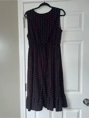 Dresses | Sleeveless Black Midi Dress With Red Polka Dots | Poshmark